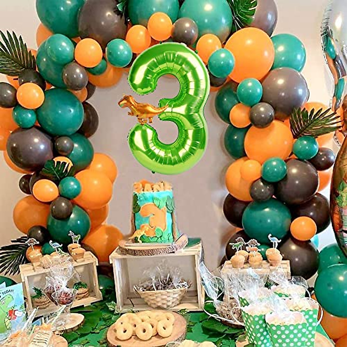 40 Inch Green Number 3 & Mini Dinosaur Balloon, 3rd 3 Years Old Birthday Decorations for Boy, Dinosaur Balloon for Three Rex Birthday Party Decorations, Large Number 13 for Party Decorations