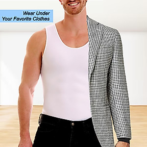 Insta Slim - Made in USA - 3 Pack - Compression Muscle Tank Top Body Shaper for Men. Tummy Control Slimming Shapewear Undershirt for Gynecomastia, Beer Belly & Back Support (White, LG)