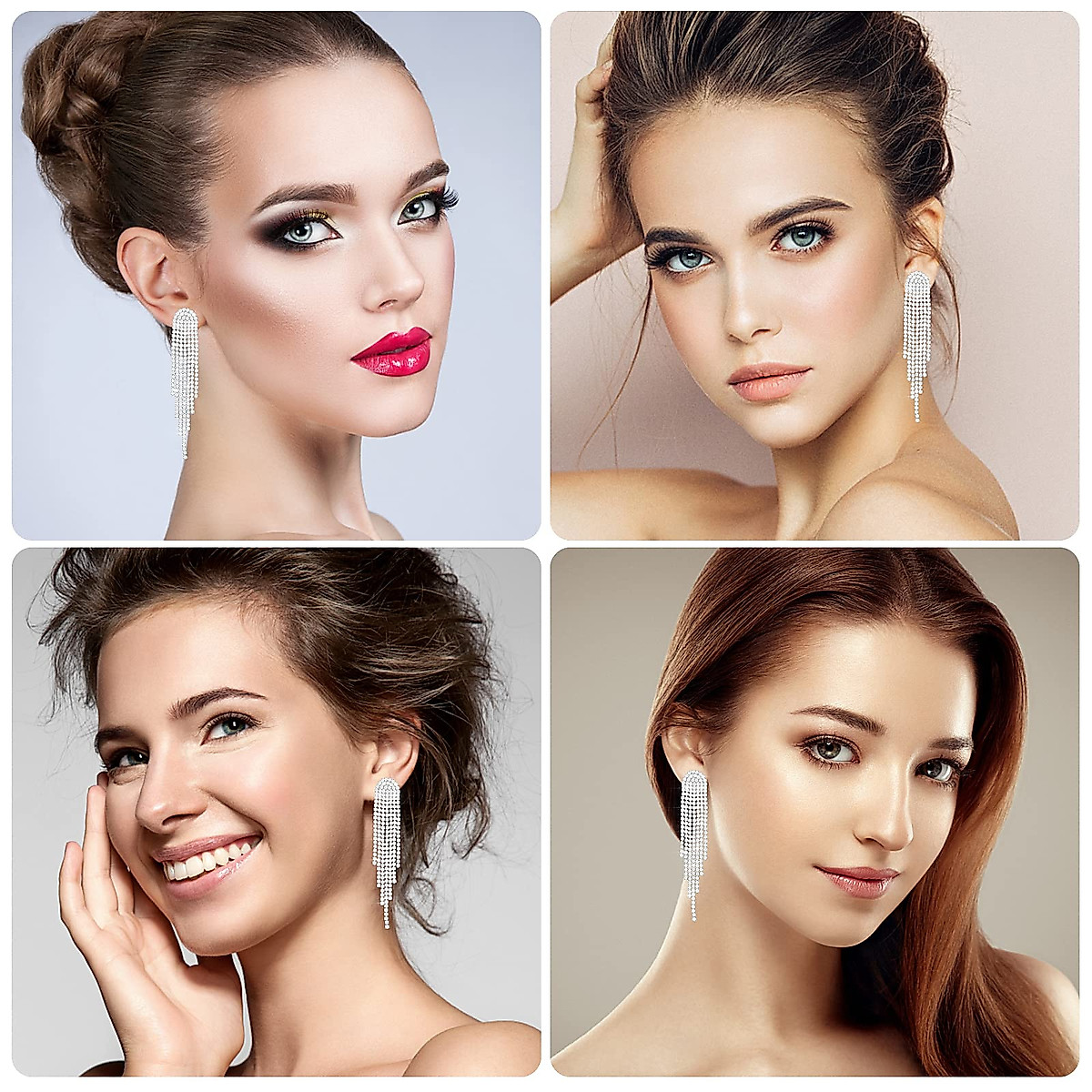 Yolev Long Tassel Earrings Crystal Chandelier Earring Bohemian Rhinestone Fringe Chain Earring Bridal Jewellery Silver Tassel Drop Dangle Earrings Crystal Statement Dangle Earrings