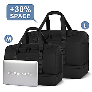 ETRONIK Travel Bag for Men Women, Duffle Bag & Gym Bag with Shoe Compartment, Weekender Overnight Bag with Toiletry Bag, Carry on Bags for Airplane for Travel, Trip, Gym, Yoga, Black