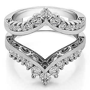 TwoBirch 0.98 Ct. Filigree Vintage Wedding Ring Guard in Sterling Silver with Brilliant Moissanite (Size 8)
