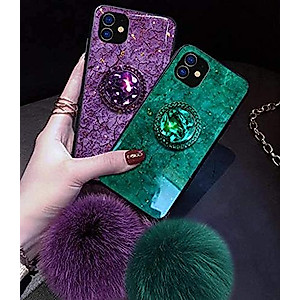 for iPhone 13 Pro Max Case Women Design with Ring Stand,Luxury Bling Glitter Marble Hard Back Soft Rugged Rubber Edge Cute Girly Shockproof Phone Cover for iPhone 13 Pro Max with Strap 6.7'' Purple