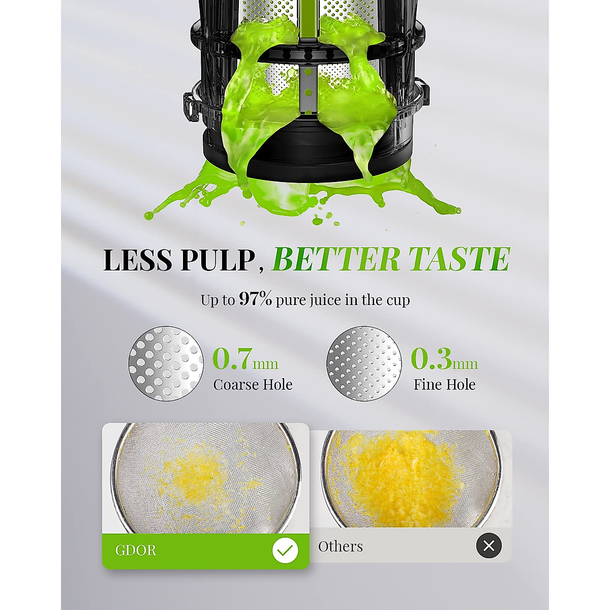 GDOR Compact Juicer Machines, Cold Press Juicer for Fruits & Vegetables, Masticating Juicer with 60NM DC Motor, Slow Juicer with Low Noise, 20 Oz Juice Cup, Easy to Clean, BPA-free,Silver