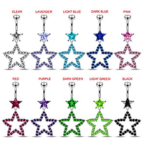 Clear CZ Gemstone Fancy Star Dangling 925 Sterling Silver with Grade 23 Solid Titanium Belly Button Ring