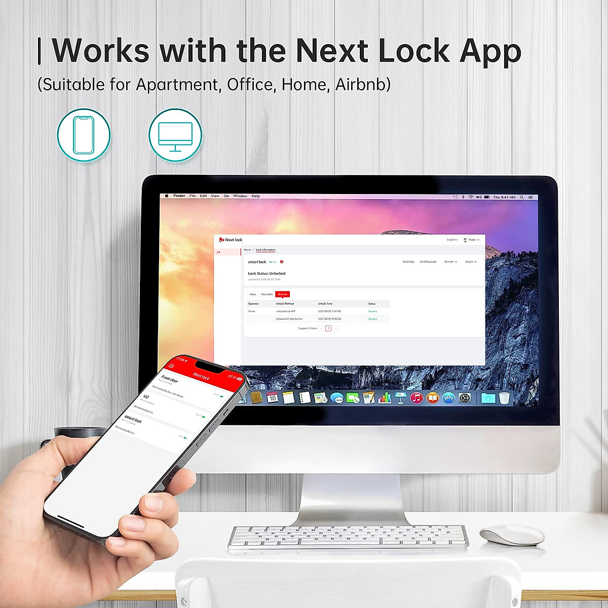 Smart Door Lock with Keypad, Keyless Entry Home with Your Smartphone, Bluetooth Smart Deadbolt Door Lock Works with APP Control, Code and eKey, Auto Lock for Home Hotel Apartment