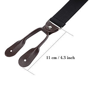 AWAYTR Mens Brown Button End Suspenders - Adjustable Elastic Y Shape Tuxedo Suspender (Black)