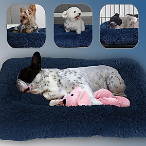 24x18 Dog Bed for Crate Washable,Puppy Bed for Crate 24Inch Luxury Plush Soft Breathable,Square 24 Inch Dog Crate Bed Thick Fluffy Calming Cozy with Anti-Slip Bottom for Up to 25 lbs Pet (Navy Blue)