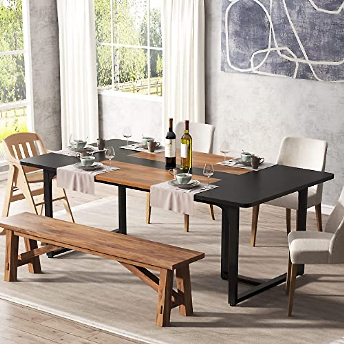 Tribesigns 70.87‘’ Dining Table, Industrial Kitchen Table for 8 Person, Rectangular Dinner Table with Strong Metal Frame, Wooden Large Long Dining Room Table for Big Family