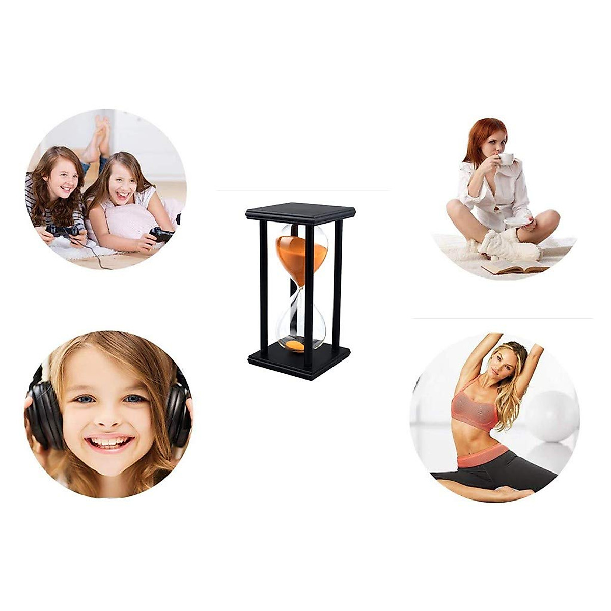 Sandglass 30 Minutes Timer Hourglass for Ornament Decoration Restaurant Living Room Home Closet Office Desk Bedroom Party Festival Christmas Wooden Frame Sand Timer Clock Orange