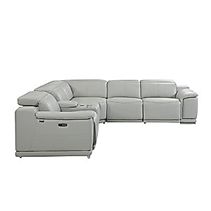 Blackjack Furniture Venice 6 Piece Sectional Sofa with 3-Power Recliners, Features Adjustable Headrest, Lumbar Support, USB and Wireless Charging Station, Extra Large Storage, 1 Console, Light Grey