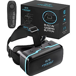VR Headset for Android - for Kids | Includes Built-in Button + BT Remote Controller for Android | Virtual Reality Goggles Set for Phones 4.5"-6.5" - Blue