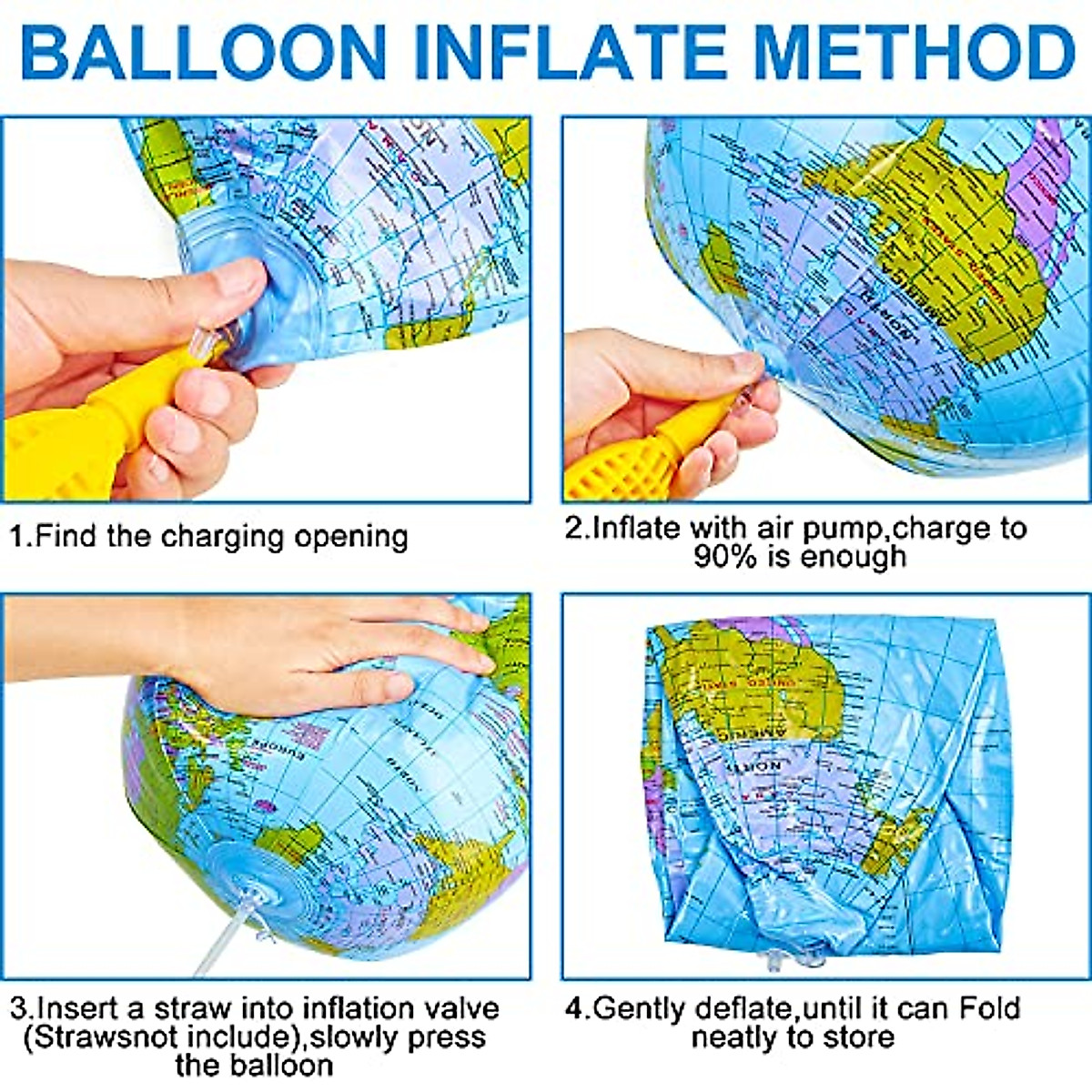 Globe Beach Ball Blow Up World Globe Inflatable Globe Beach Ball Earth Beach Ball Topographic Map Globes PVC Giant Globe Beach Ball for Kids School Classroom Geography Party Supplies (6 Pieces)