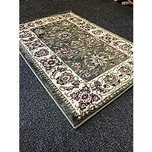 Traditional Oval Doorway Mat Persian 330,000 Point Area Rug Green Burgundy Beige Design 601 (2 Feet X 3 Feet)