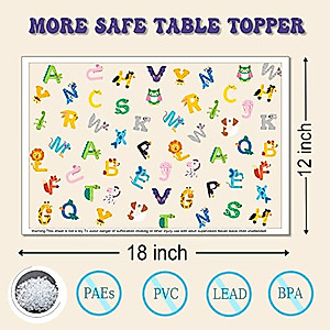 Disposable Stick-on Placemats for Baby&Toddler&Kids,Placemats That Sick on Dining Table at Family、Restaurant and Travel,Toddler placemat,40 Pack 12x18in Alphabet Animals Waterproof Table Mat