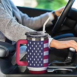 U.S.A Kansas State Flag 40oz Water Bottle Double Wall Insulated Tumbler with Handle Leakproof Travel Mug Light Rose Red-style