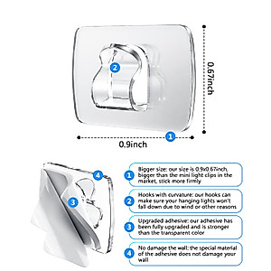 ispneay Mini Light Clips Small Adhesive Hooks: Indoor 100 Clear Mini Clips and 110 Strips for Hanging - Tiny Decorative Wall Hooks for Lights - Christmas Decorations Halloween Decor Small Hooks