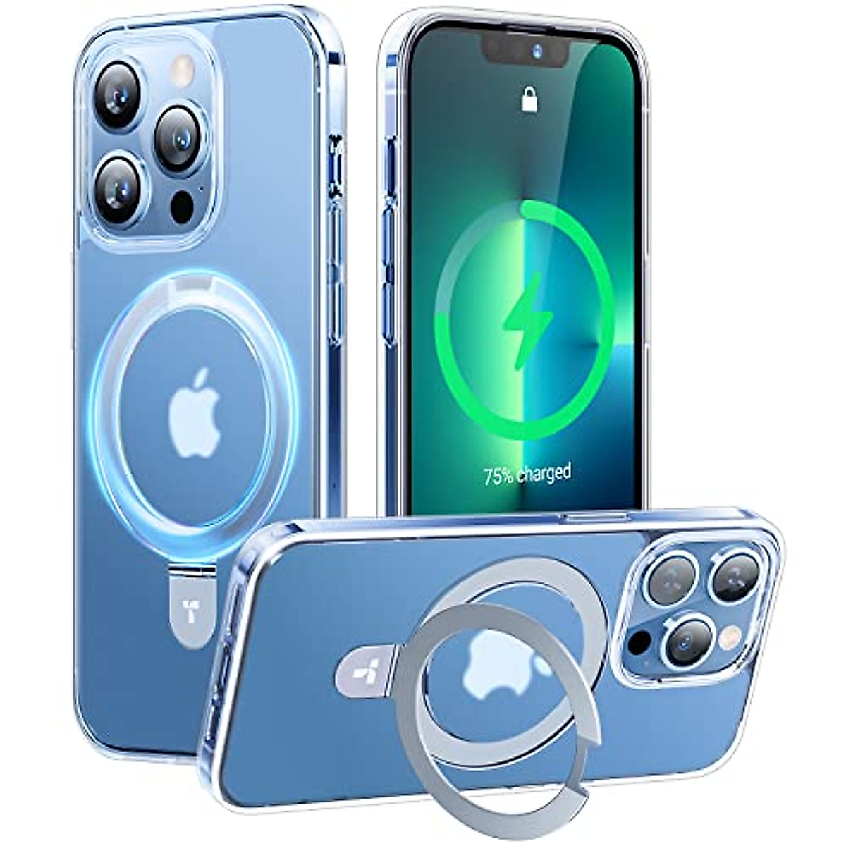TORRAS 360° Rotatable Ring for iPhone 14 Pro Case [Compatible with Magsafe] with Stand, Magnetic Ring Mil-Grade Shockproof Translucent Back Slim 14 Pro Phone CaseOstand R, Mist Clear