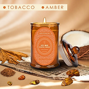 Scented Candles for Men | Tobacco & Amber Scented Candle | Christmas Candles for Home Scented | Winter Holiday Gift Candle | Long Burning Glass Jar Candle