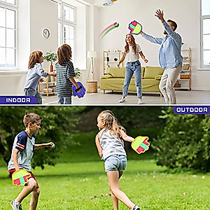 Toss and Catch Ball Game Set, 8 Paddles 4 Balls Beach Game Ball and Catch Game Set Outdoor Ball Games for Kids Adults Target Throw Catch Sticky Mitts Set for Backyard Lawn Playground