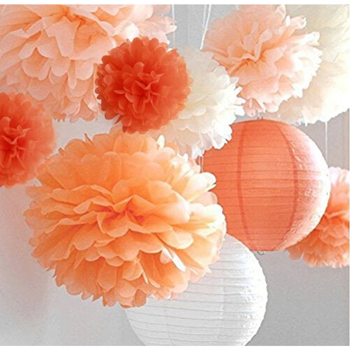 Life Glow 12Pcs Pom Poms of 10" 12" 14" Tissue Paper Craft Pom Poms Kit Tissue Paper Flowers Wedding Decorations for Wedding, Birthday, Baby Shower, Nursery Decor-Orange