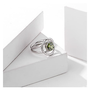 UniLogue S925 Sterling Silver Female Simple and Fashion Style Adjustable Ring, Created Olivine Line Entwined Open End Ring Jewelry Gift for Women(Double Circles)