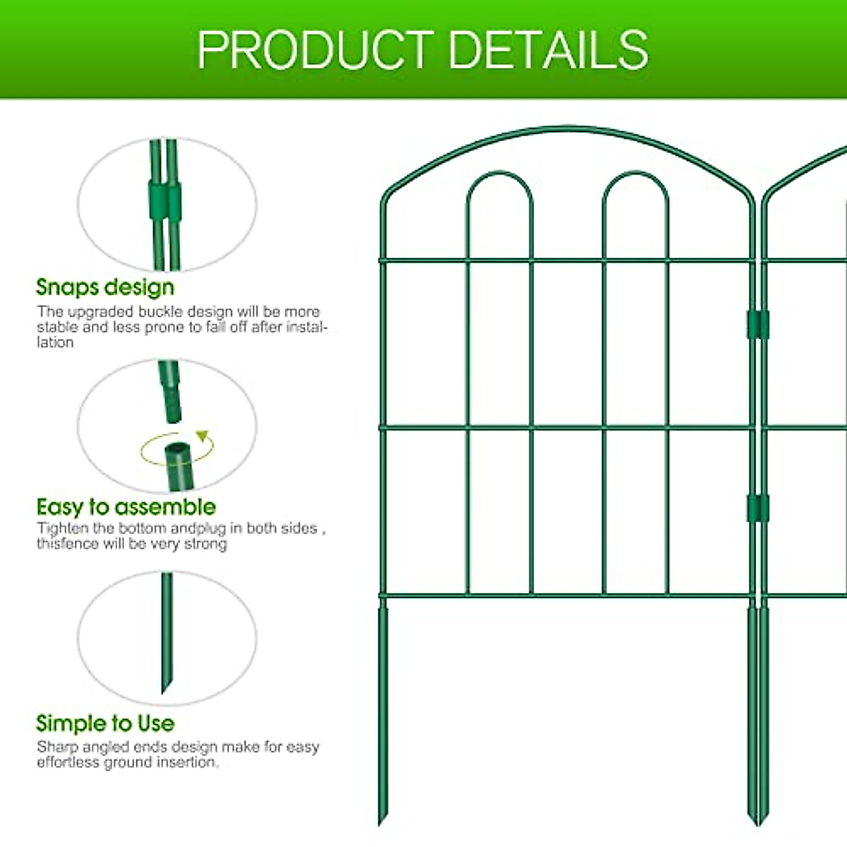 28 Pack Decorative Green Garden Fence Outdoor 23'' (H) x 30' (L) Coated Metal RustProof Landscape Wrought Iron Wire Border Folding Patio Fences Flower Bed Fencing Animal Barrier Section Panels Decor