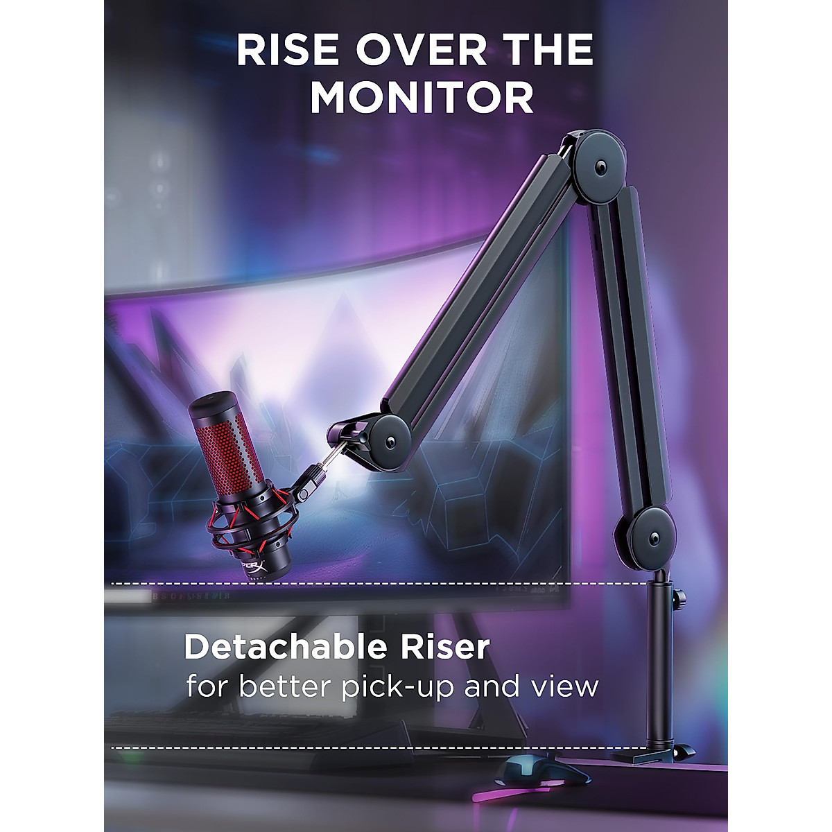 InnoGear Mic Boom Arm Microphone Stand Cable Management for Blue Yeti FIFINE AM8 K669B HyperX QuadCast S SoloCast AT2020 Shure SM7B MV7 and Other Microphone