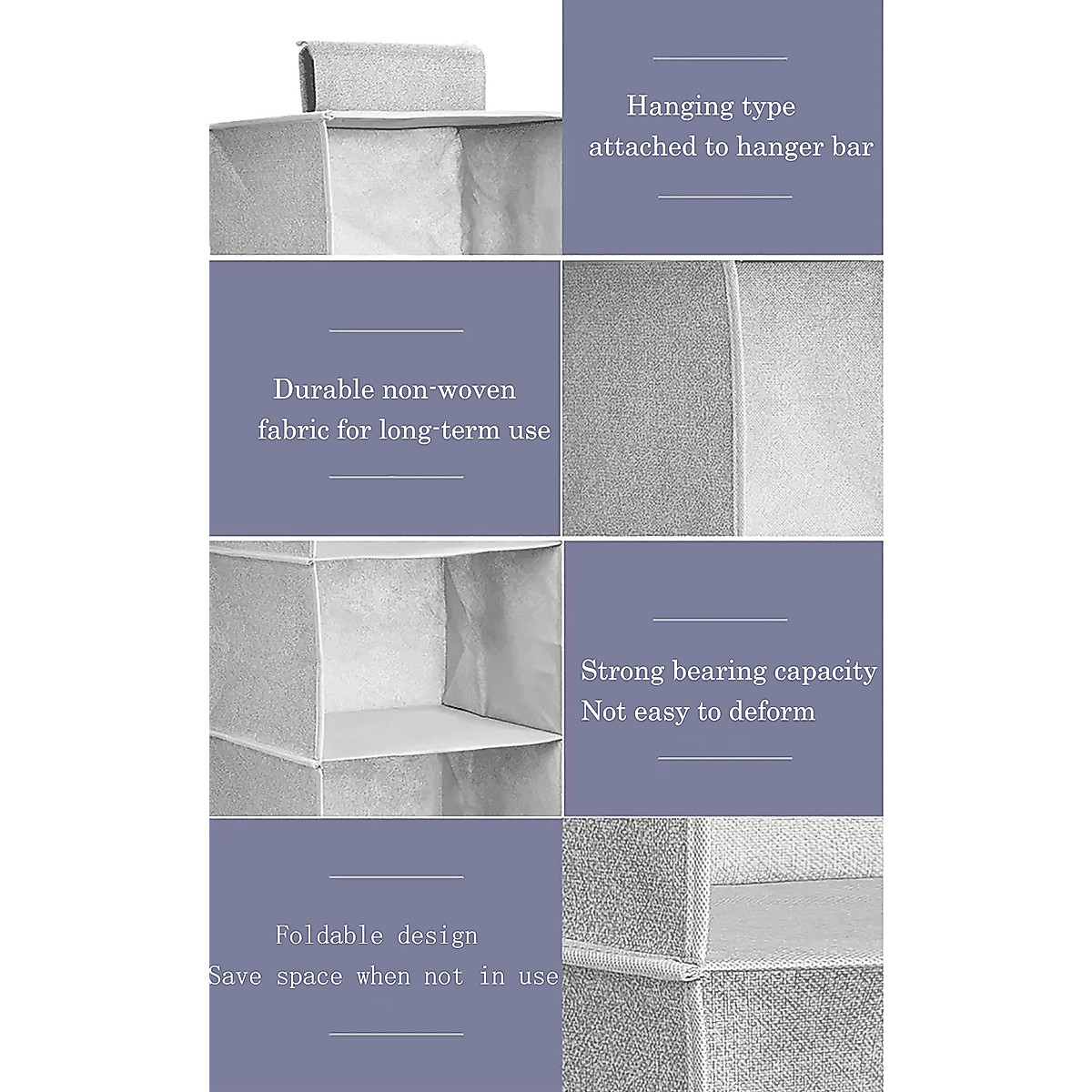 Hanging Closet Organizer with Drawer,Easy Mount Foldable 3-Shelf Closet Hanging Storage Shelves for Clothes Handbag Shoes Accessories Storage,Space Saver,Gray