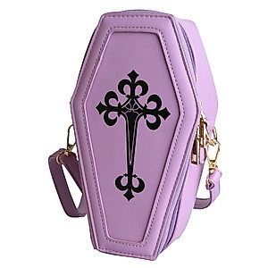 Ondeam Coffin Shape Gothic Shoulder Purses,Christ cross CrossBody Bag Halloween Costume Accessories (Purple)
