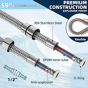 59 Inches Shower Hose,Bidet hose 304 Stainless Steel Handheld Shower Head Hose,The thread interface size is G1/2 (20mm)(Chrome)