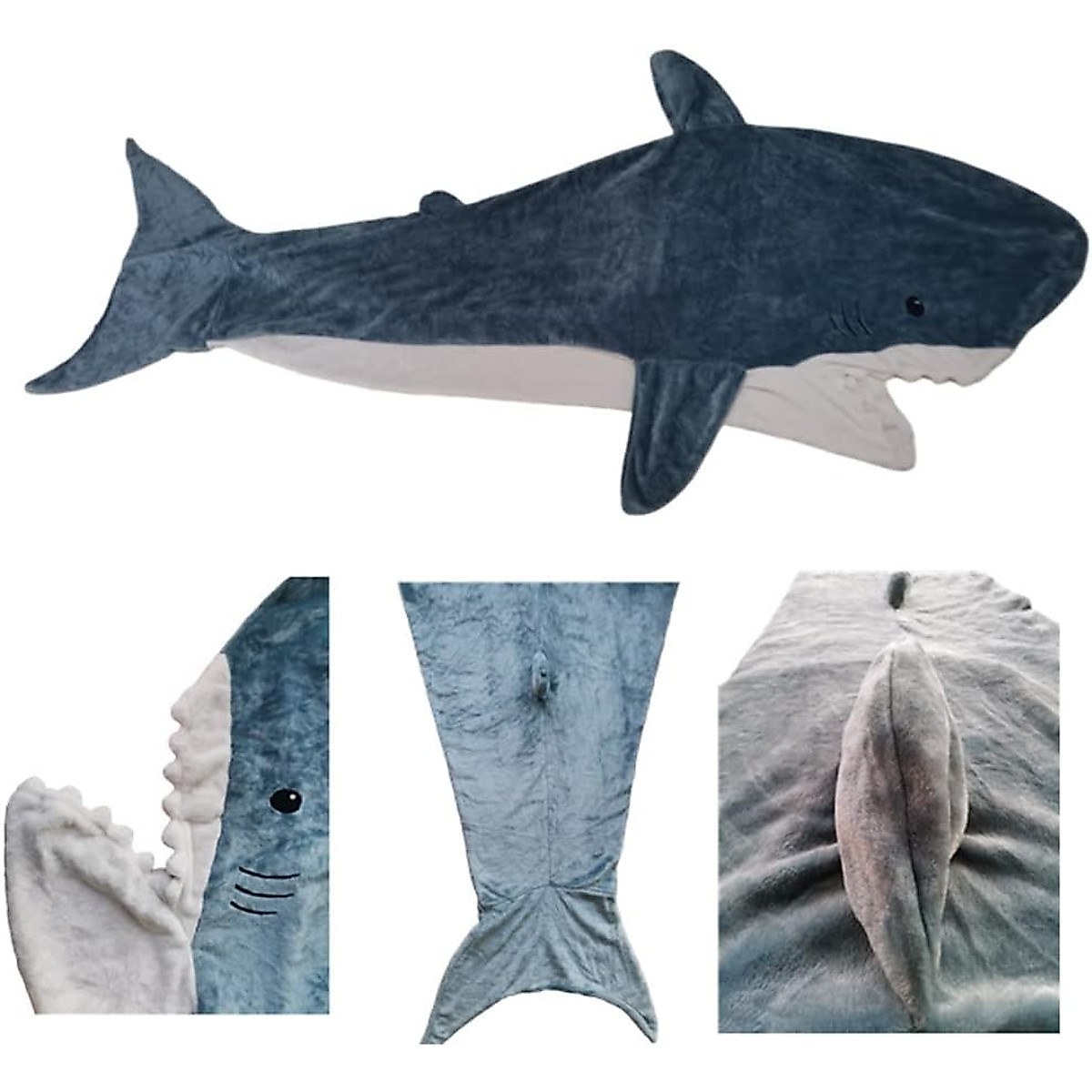 Siaowei Shark Blanket Sleeping Bag Super Soft Cozy Flannel Hoodie Shark Tail Wearable Fleece Throw Blanket Adult Kids Cosplay Shark Costume Shark Gifts (M Fits Heights Less Than 4'5")