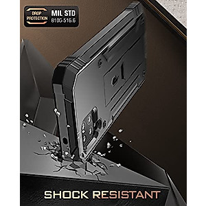 Poetic Revolution Case for Samsung Galaxy A42 5G, Built-in Screen Protector Work with Fingerprint ID, Full Body Rugged Shockproof Protective Cover Case with Kickstand, Black