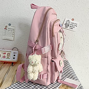 CHERSE School Backpack for Teen Girls Back to School Aesthetic Cute Adorable Lovely with Pin and Cute Accessory (Blue)