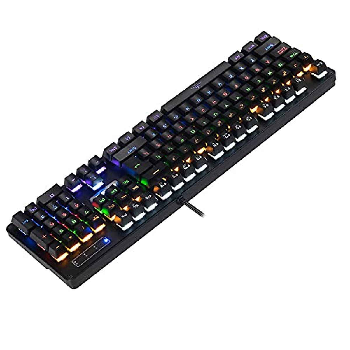 Gaming Keyboard with Customizable RGB Backlight, Tactile & Clicky Blue Switches, 104-Key Anti-Ghosting Wired Keyboard with Surround Lighting, Steel Body for PC and Laptop
