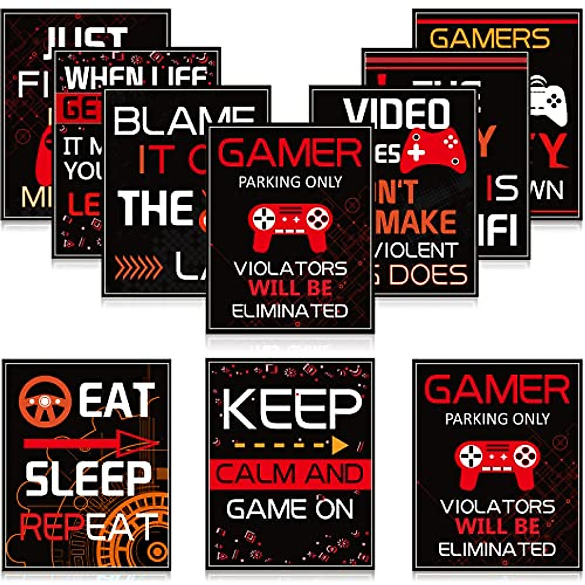 10 Video Game Poster Sign Gamer Art Print Boy Game on Birthday Party Wall Decoration, Inspirational Words Quote Poster 10 x 8 Inch Wall Gaming Art for Kids Boy Bedroom Decor, No Frame (Red)