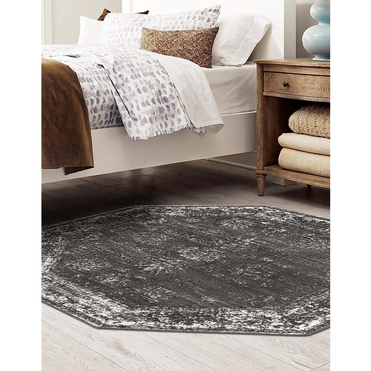 Rugs.com Monte Carlo Collection Rug – 5' Octagon Dark Gray Medium Rug Perfect for Living Rooms, Kitchens, Entryways