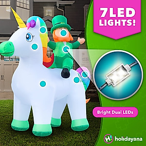 Holidayana 9ft St Patricks Day Inflatable Leprechaun Riding Unicorn - Leprechaun and Magical Unicorn Blow Up Yard Decoration, Includes Built-in Bulbs, Tie-Down Points, and Powerful Built-in Fan