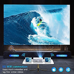 5G WiFi Bluetooth Native 1080P Projector, 16000LM 450" Display Support 4K Movie Projector, High Brightness for Home Theater and Business, Compatible with iOS/Android/TV Stick/PS4/HDMI/USB/PPT/EXCEL