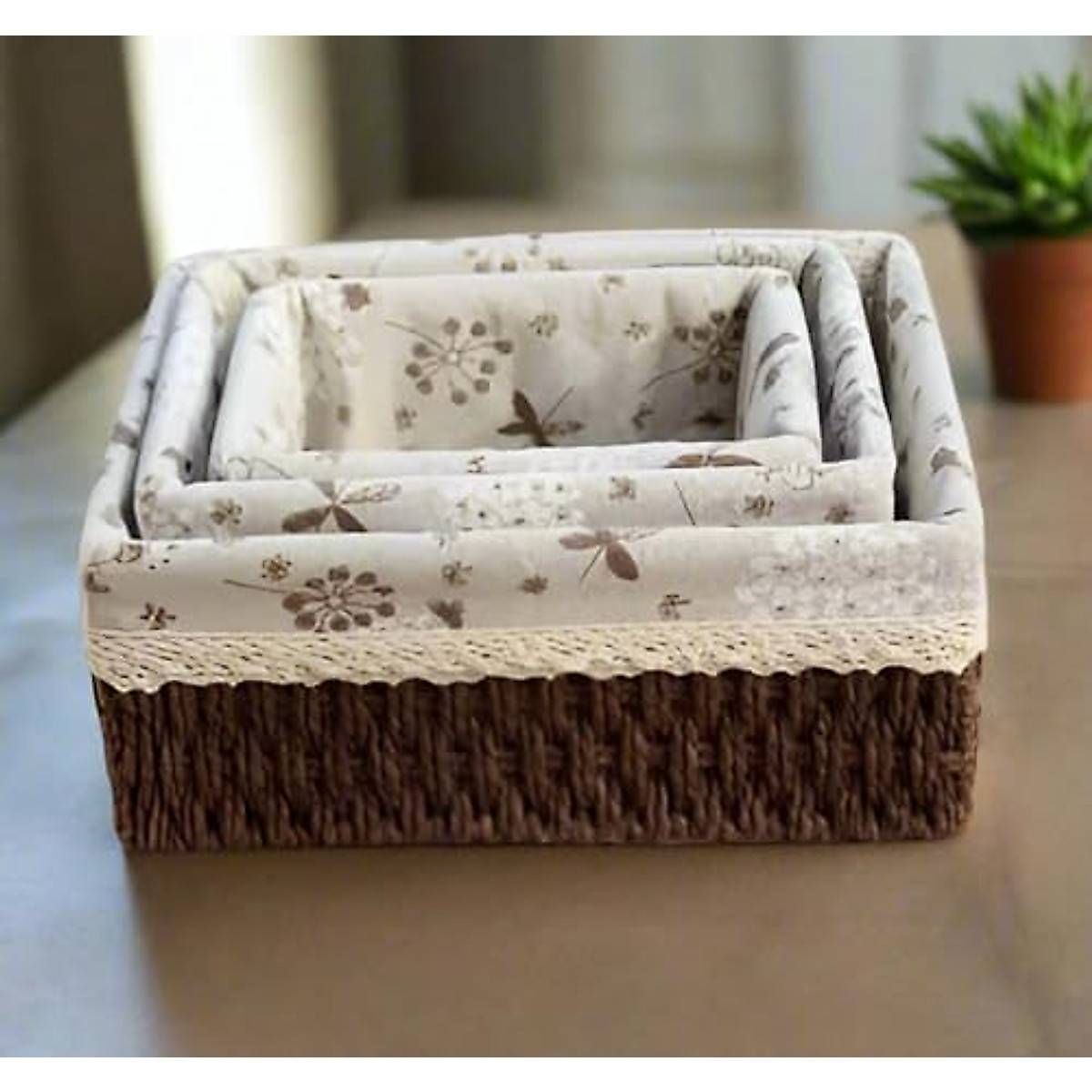 Delectable Garden Wicker Baskets (Set of 3) for organizing and storage, cloth lined, quality home decor