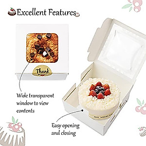 TKOnline 50 Pack 4 x 4 x 2.5 Inches Small Cookie Boxes with Window White Bakery Boxes Cake Boxes White Pastry Boxes for Mini Cookies, Cupcakes, Dessert, Single Donut, Stickers Included