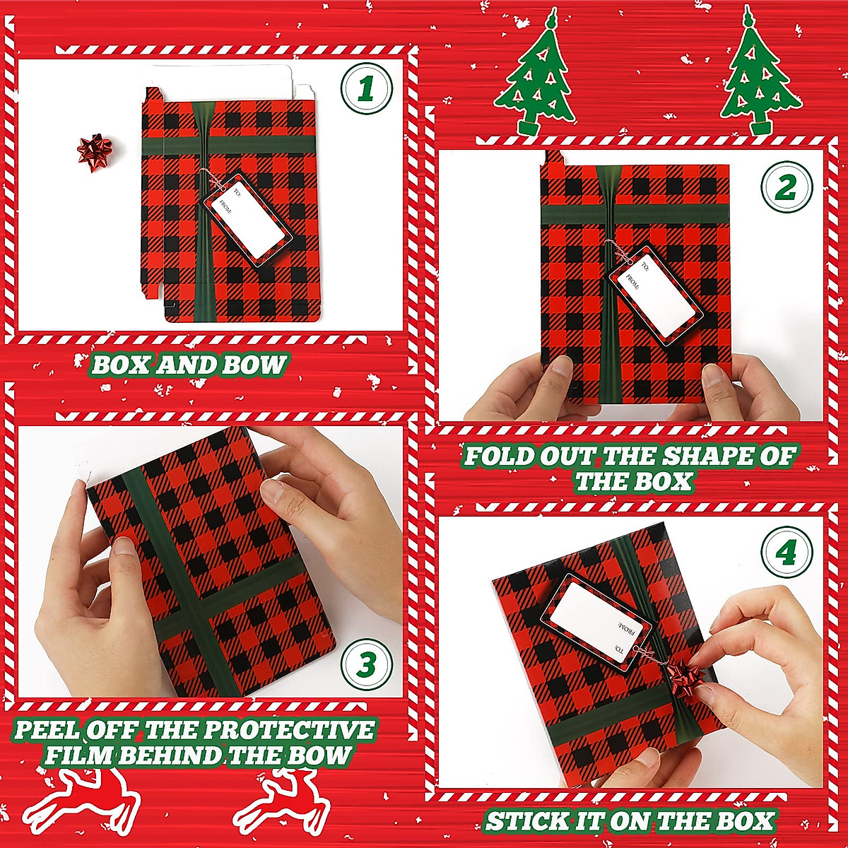 24 Pcs Christmas Gift Card Box Holders with 24 Pcs Paper Gift Tags and Bows Xmas Present Wrap Boxes Set for Teacher Christmas Holiday Party Favor Decor (Plaid, Elk, Tree, Snowflake, Character)