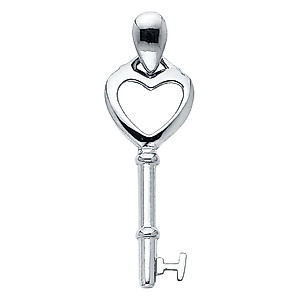 14k REAL White Gold Key to My Heart Charm Pendant