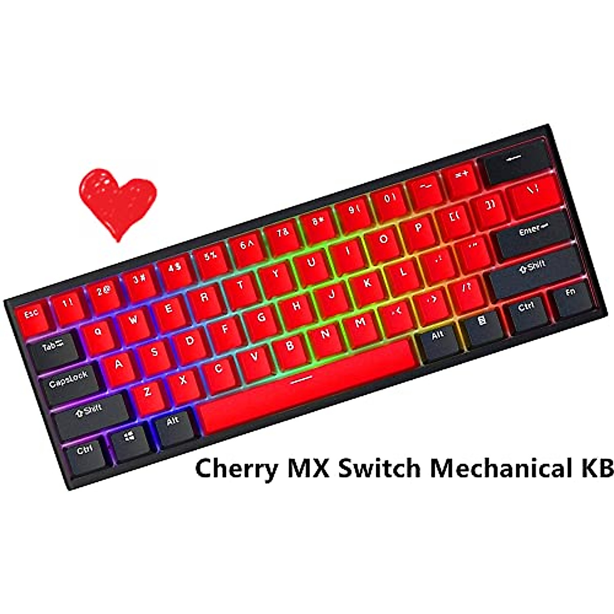 BOYI Wired 60% Mechanical Gaming Keyboard,Mini RGB Cherry MX Switch PBT Keycaps NKRO Programmable Type-C Keyboard for Gaming and Working (Black Red Rose Color,Cherry MX Blue Switch)