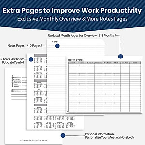 Meeting Notebook, 240 Page Hardcover Leather Notebooks for Work, Professional B5 Notebook with Action Items, 24 PCS Sticky Tabs for Organizer Notebook, Project Planner Notebook for Women Men, Black