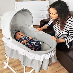Dream On Me Lacy Portable 2-in-1 Bassinet & Cradle in Light Grey, Lightweight Baby Bassinet with Storage Basket, Adjustable and Removable Canopy