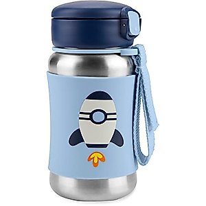 Skip Hop Toddler Sippy Cup with Straw, Sparks Stainless Steel Straw Bottle, Rocket