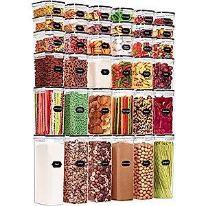 EWFEN Airtight Food Storage Containers for Kitchen Organization, 36 pcs Plastic Food Canisters with Lids, Labels & Marker for Pantry Organization and Storage, Cereal, Flour And Sugar