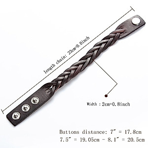 CCBFY Genuine Leather Bracelet Braided Sporty Wide Wristband Punk Jewelry for Men Women Brown