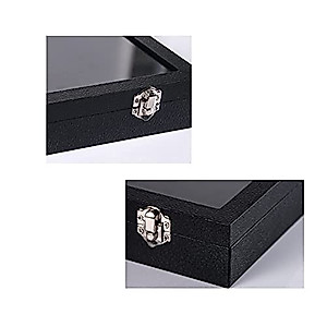 ByKen Jewelry Glass lid 20 Hooks Necklace Organizer Box,Necklace Tray,Necklace Display Box,Chains Showcase Storage Boxes for Show Stackable (Black Velvet)