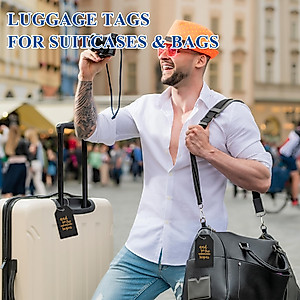 Casmonal Luggage Tags with Full Back Privacy Cover w/Steel Loops (Black 02 pcs Set)